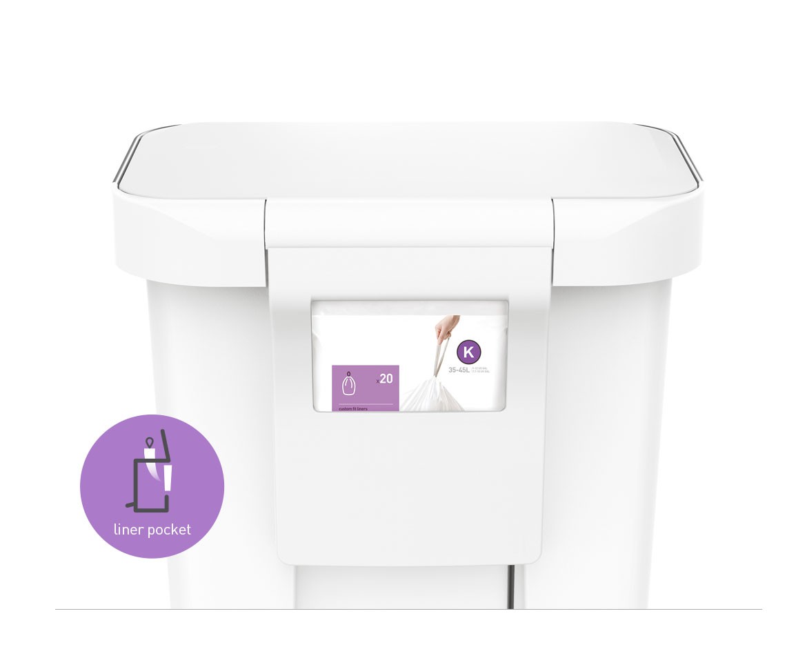 פח דוושה רחבה מלבני פלסטיק 45 ליטר לבן סימפלהיומן Simplehuman - לויזון מרקט - Levizon Market