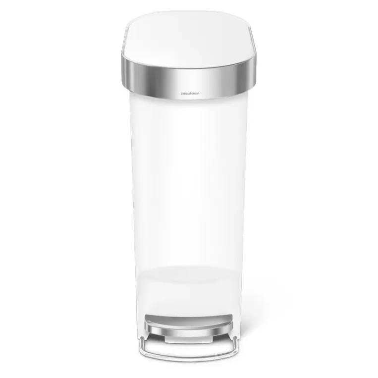 פח פלסטיק דוושה צר, לבן 40 ליטר לבן סימפלהיומן Simplehuman - לויזון מרקט - Levizon Market