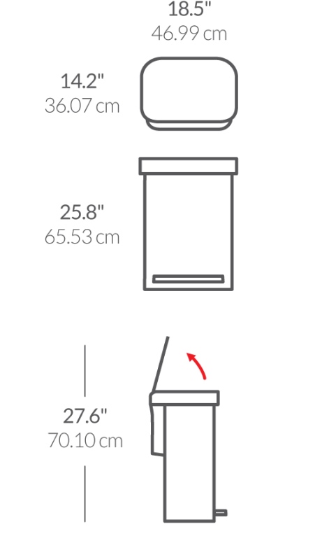 פח דוושה רחבה מלבני, לבן 55 ליטר סימפלהיומן Simplehuman - לויזון מרקט - Levizon Market